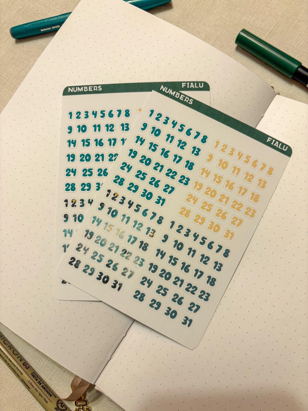 Green Number Stickers Sheet | Functional Numbers for Journaling ...