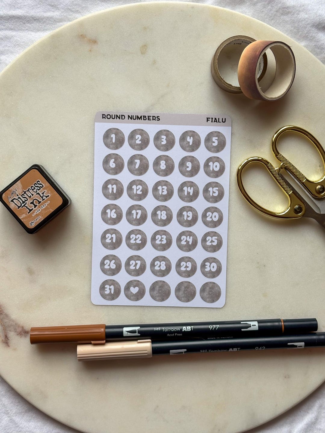 Neutral Round Numbers Stickers Sheet | Functional Sticker Sheet ...