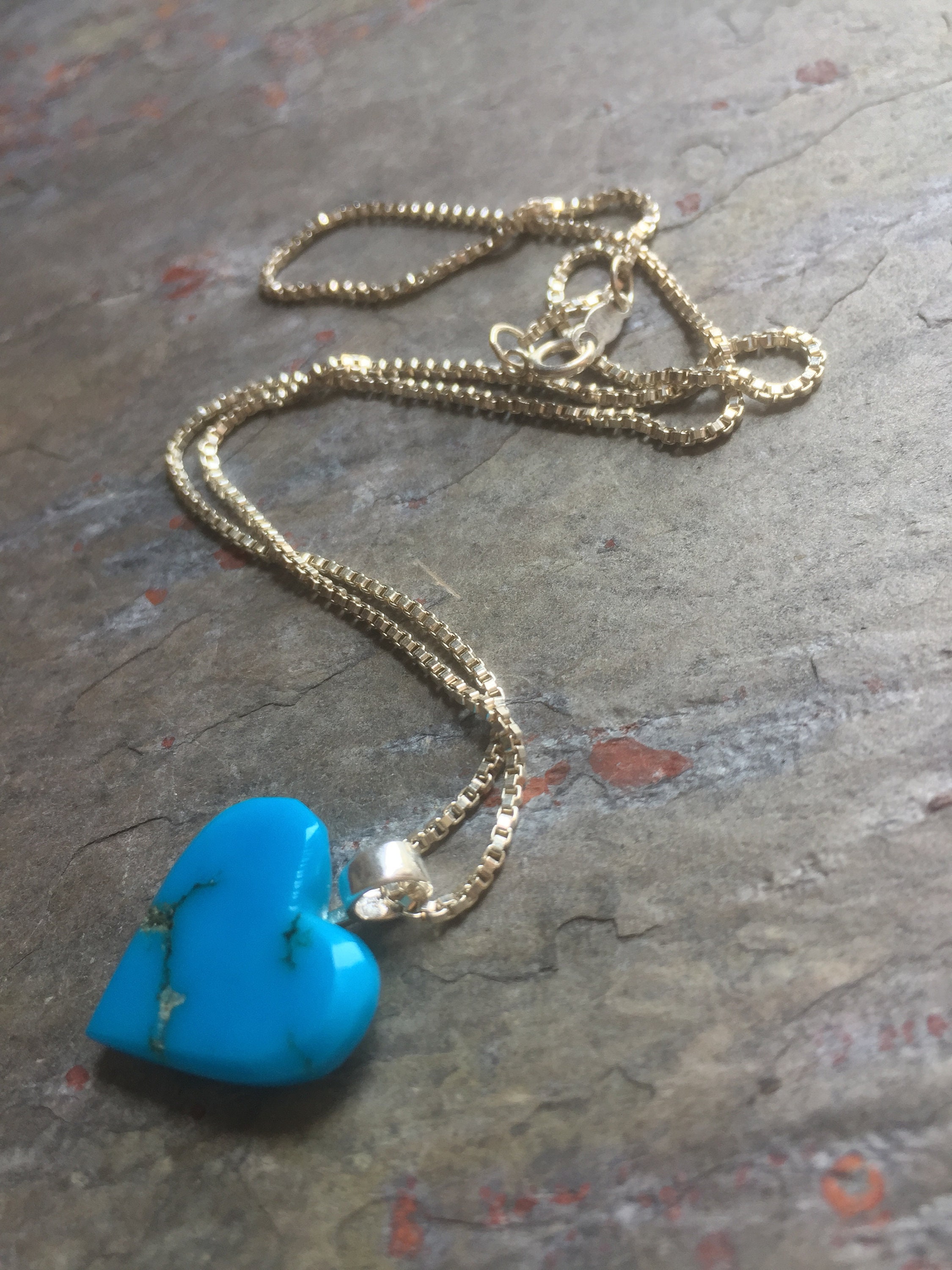 Collar del corazón turquesa kingman gargantilla del corazón - Etsy España