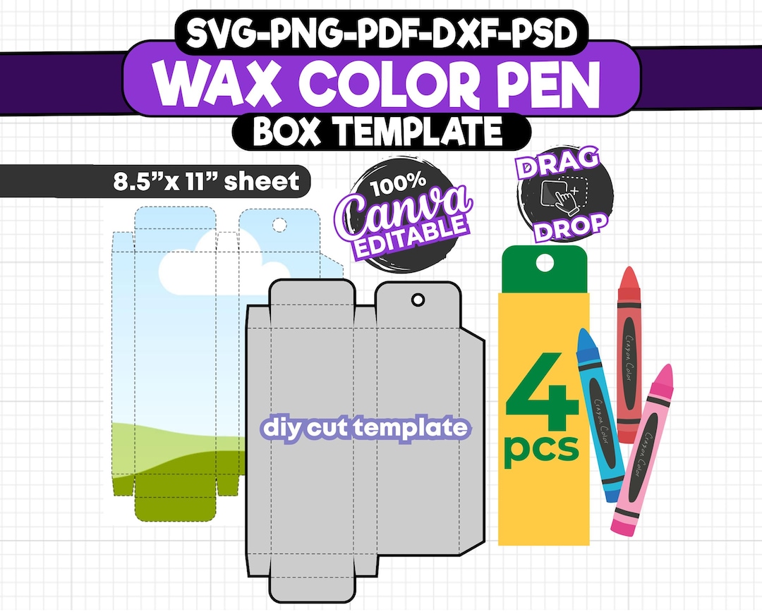 4 Pcs Crayon Box Cut File, Wax Box Template, Crayon Box Svg Template ...