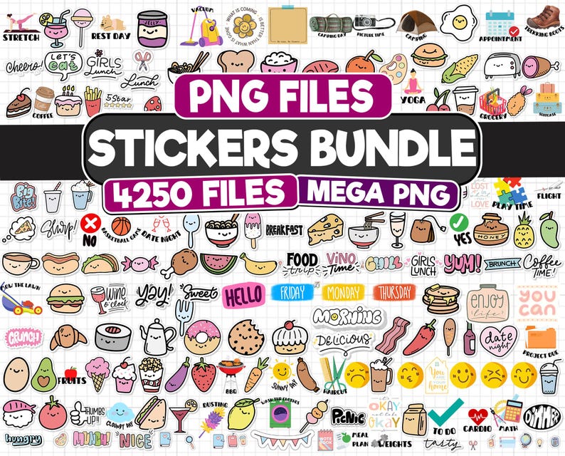Mega Sticker PNG Bundle | Kawaii Sticker, 4250 Unique Designs | Cute ...