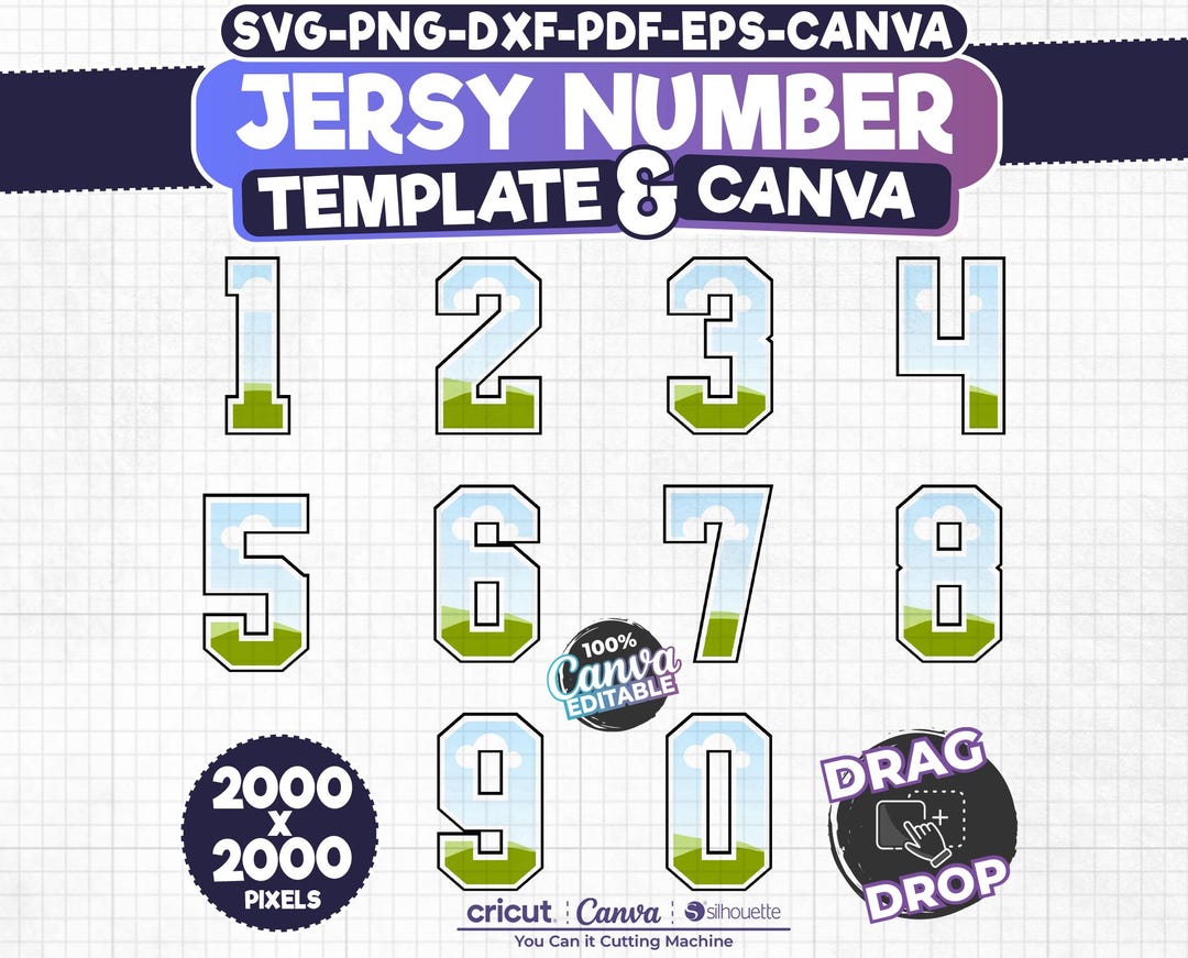Varsity Jersey Number SVG Template: Cricut, Silhouette, Canva (digital ...