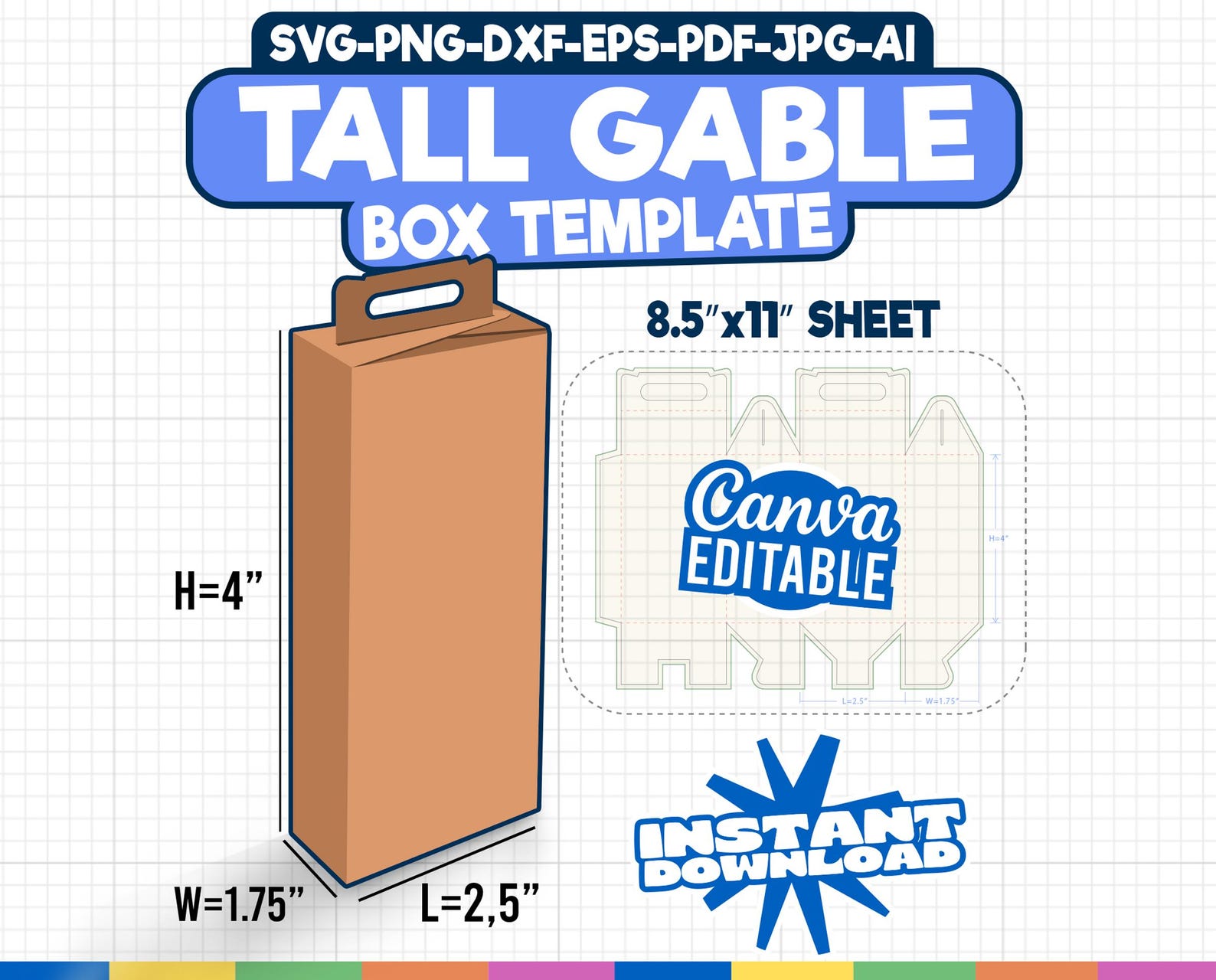 Tall Gable Box Template: Party Favor SVG, Canva Editable (digital ...