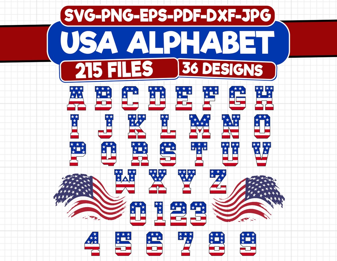 USA Flag Alphabet & Numbers SVG Bundle: Patriotic Font (digital ...