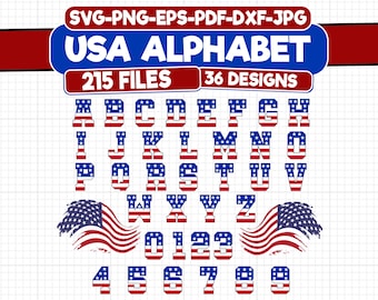 USA Flag Alphabet & Numbers SVG Bundle: Patriotic Font (digital ...