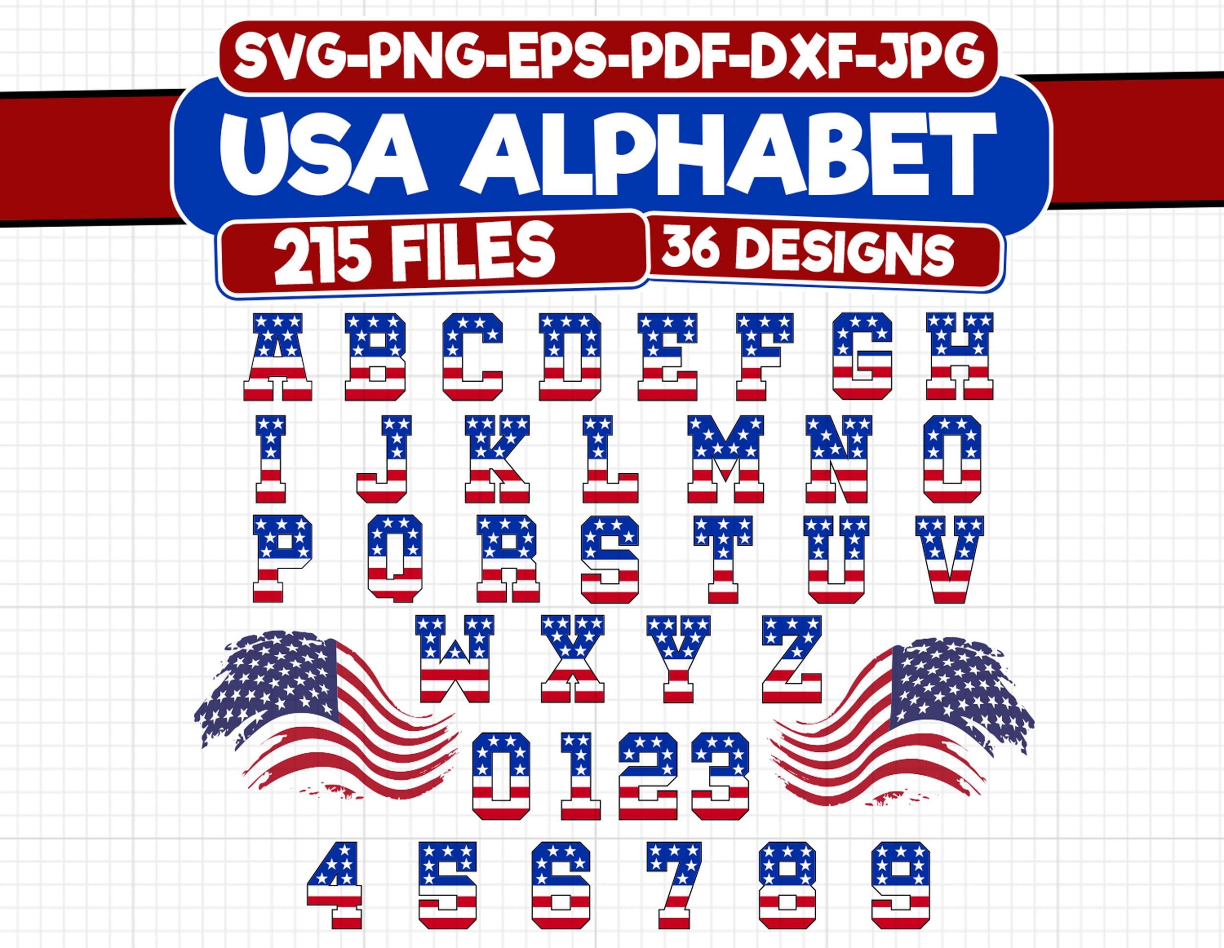 USA Flag Alphabet & Numbers SVG Bundle: Patriotic Font (digital ...