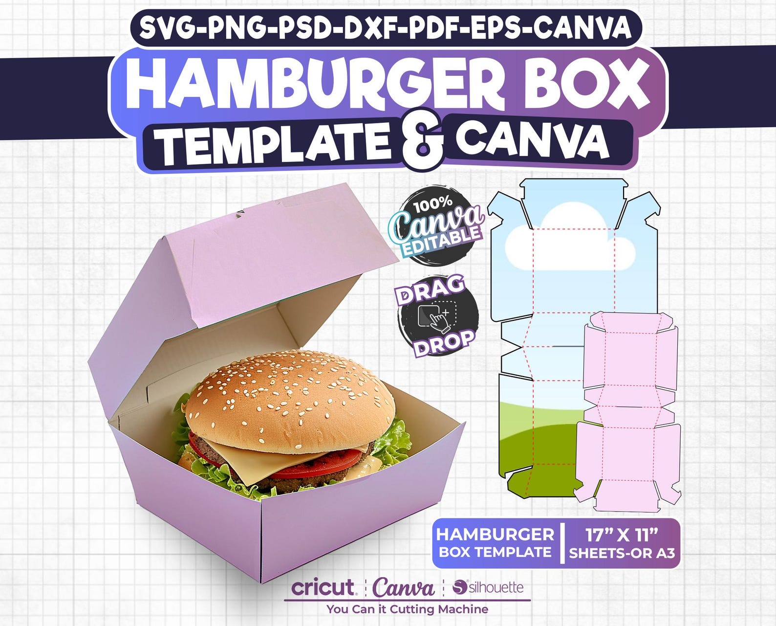 Hamburger Box Template Svg, French Fry Box Template Svg, Cheeseburger Box Template, French Fry ...