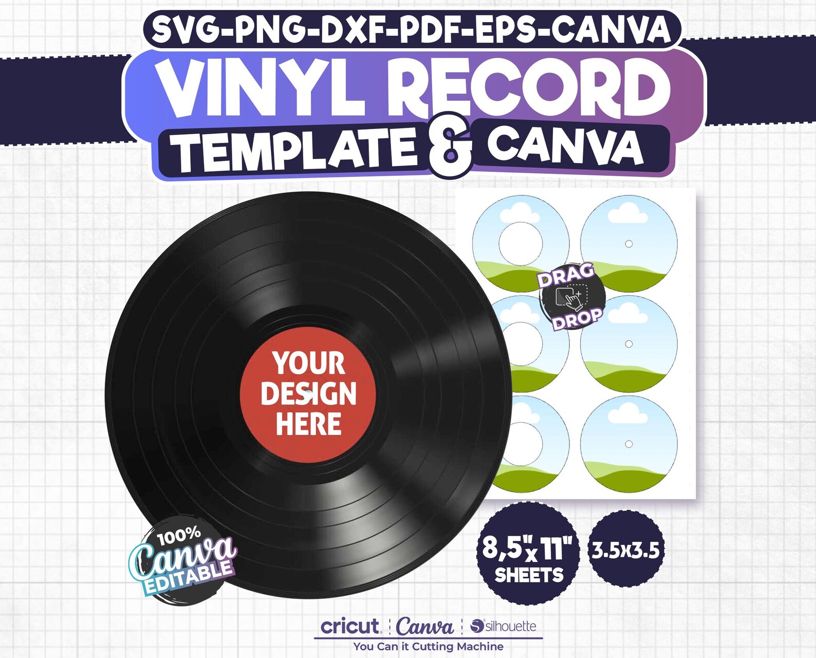 Editable Vinyl Record Label Template: DIY Sticker Design (canva, Cricut ...