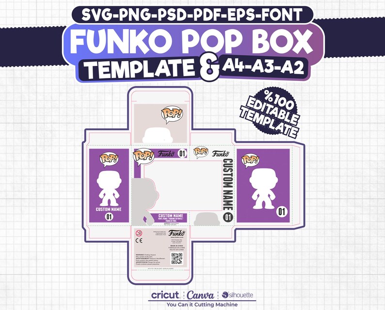 Custom Funko POP Box Template SVG,, Funko Display, Pdf, Psd | Funko Box ...