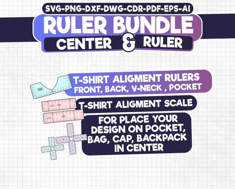 T-shirt Alignment Ruler Bundle | Center X Ruler | T-shirt, Pocket, Hat ...