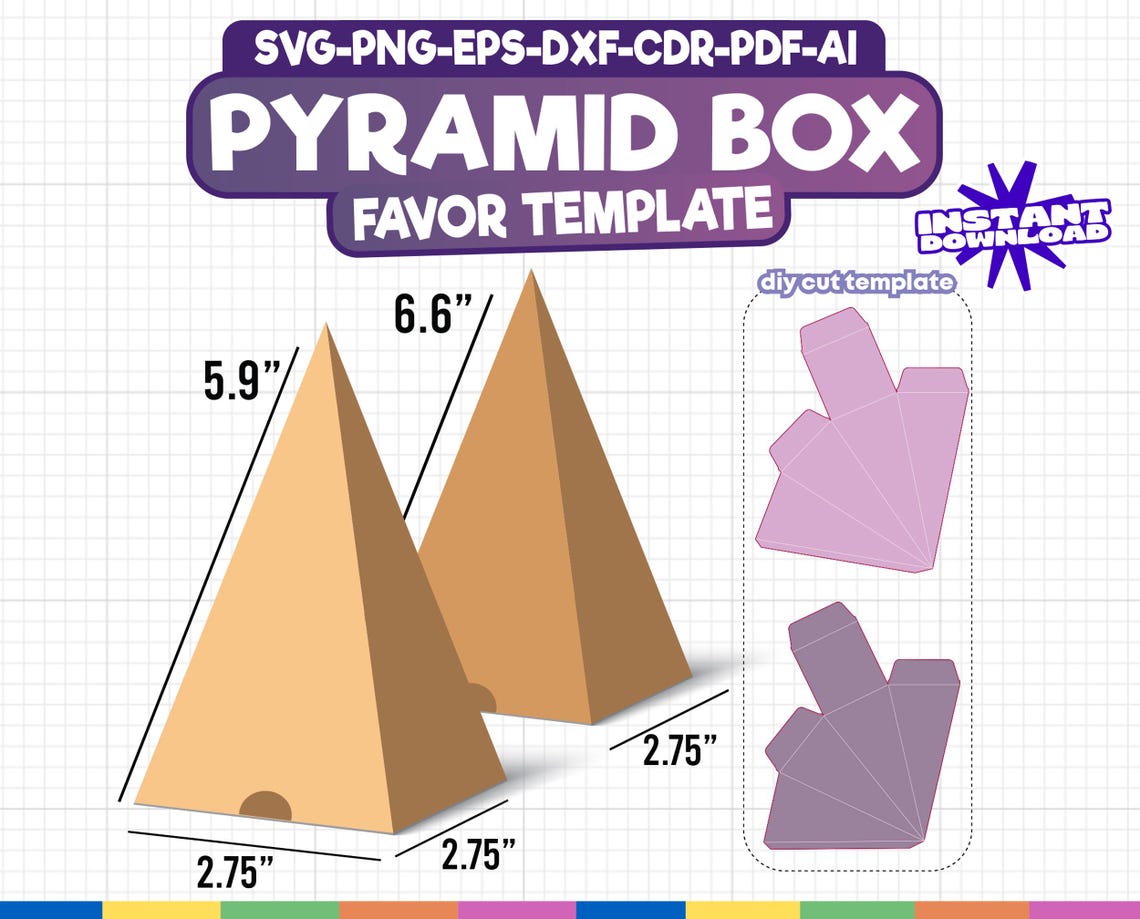 Pyramid Gift Box Template, Favor Box Template, Candy Box Template ...