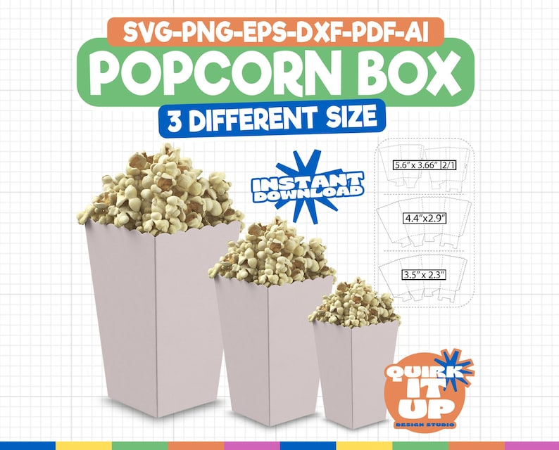 Popcorn Box Bundle, 3 Sizes Popcorn Box Template, Popcorn Bowl Template ...