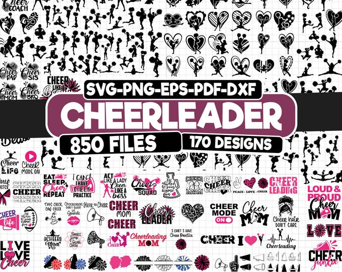 Cheerleader SVG Bundle: 170 Designs, Cheer Mom, Pom-pom (digital ...