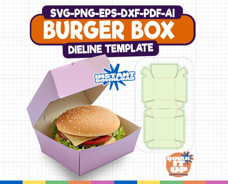 Burger Box Template: DIY Packaging for Cricut & Silhouette (digital ...
