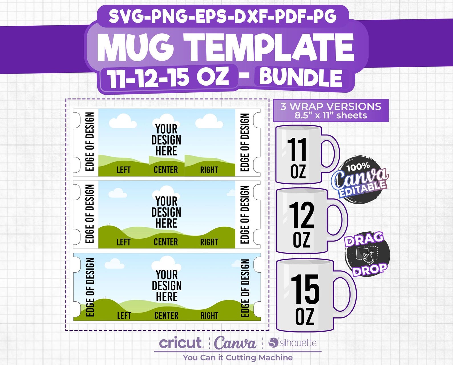 Canva Editable Mug Wrap Template: 11oz, 12oz, 15oz (digital Download ...
