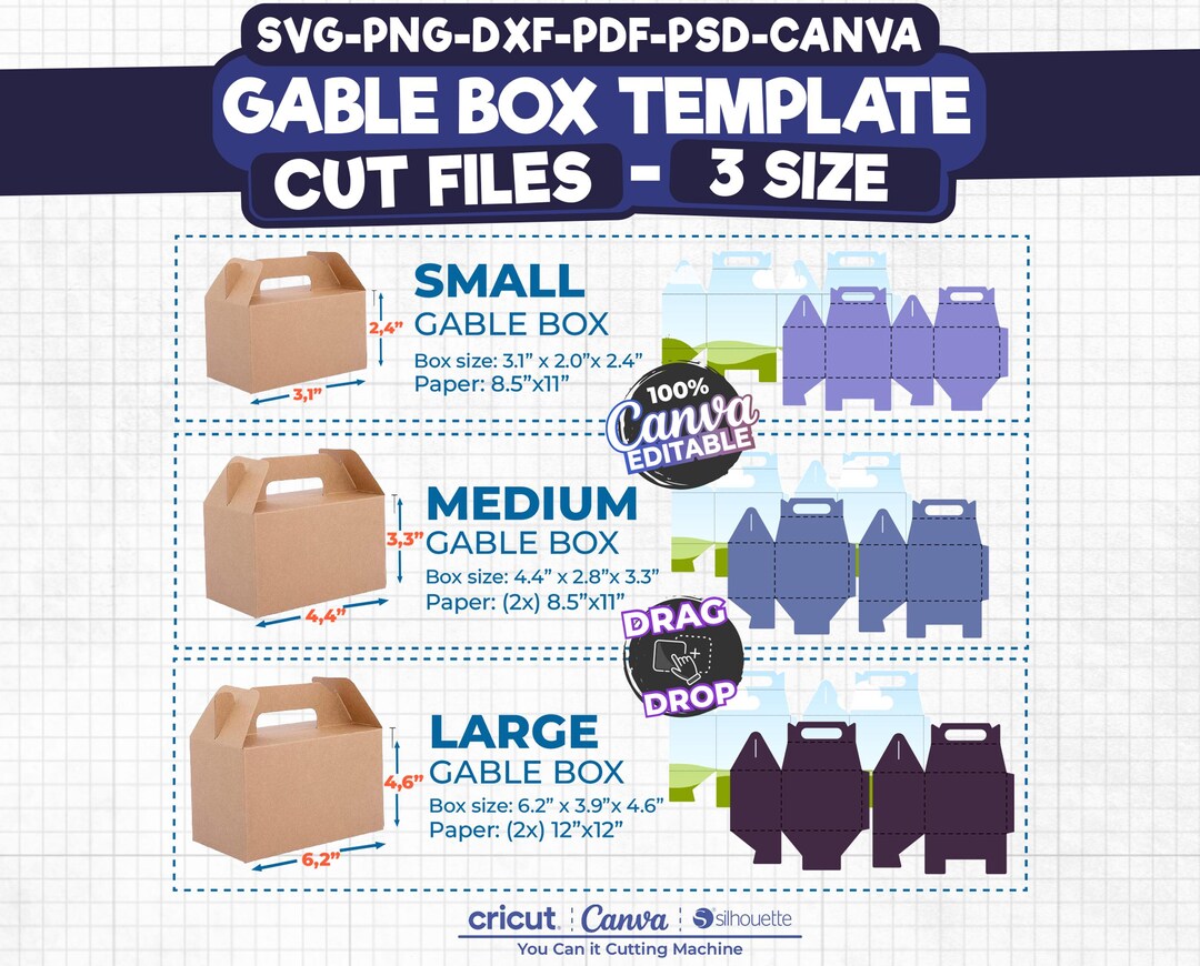 Gable Box Template Bundle, Canva Gable Box Svg, Canva, Box Svg for Cricut, Favor Boxes, Birthday ...