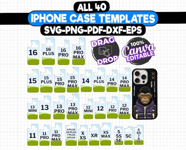 IPhone Case Template Bundle | SVG, PNG, Canva Editable - Etsy