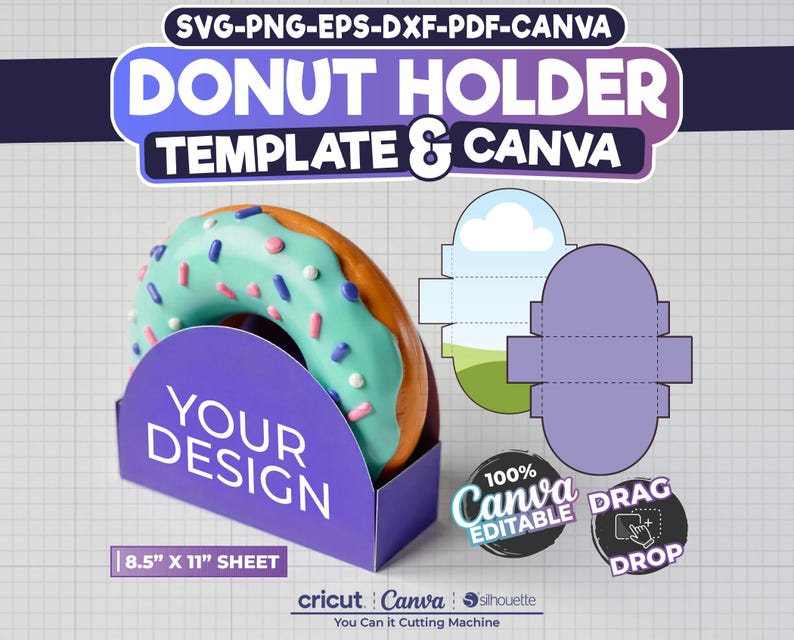 Donut Holder Template, Donut Box SVG Template, Canva Editable, Birthday ...