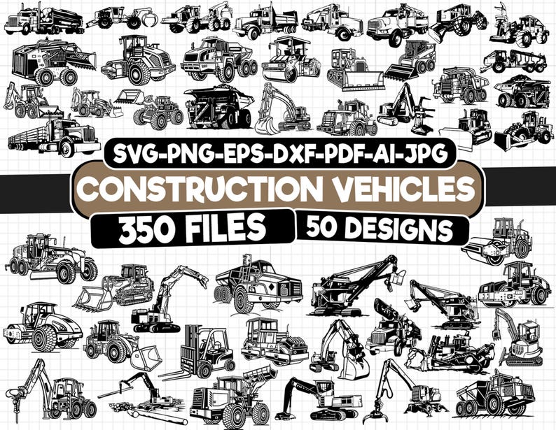 Construction Vehicles SVG Bundle: Heavy Machinery Clipart (commercial ...