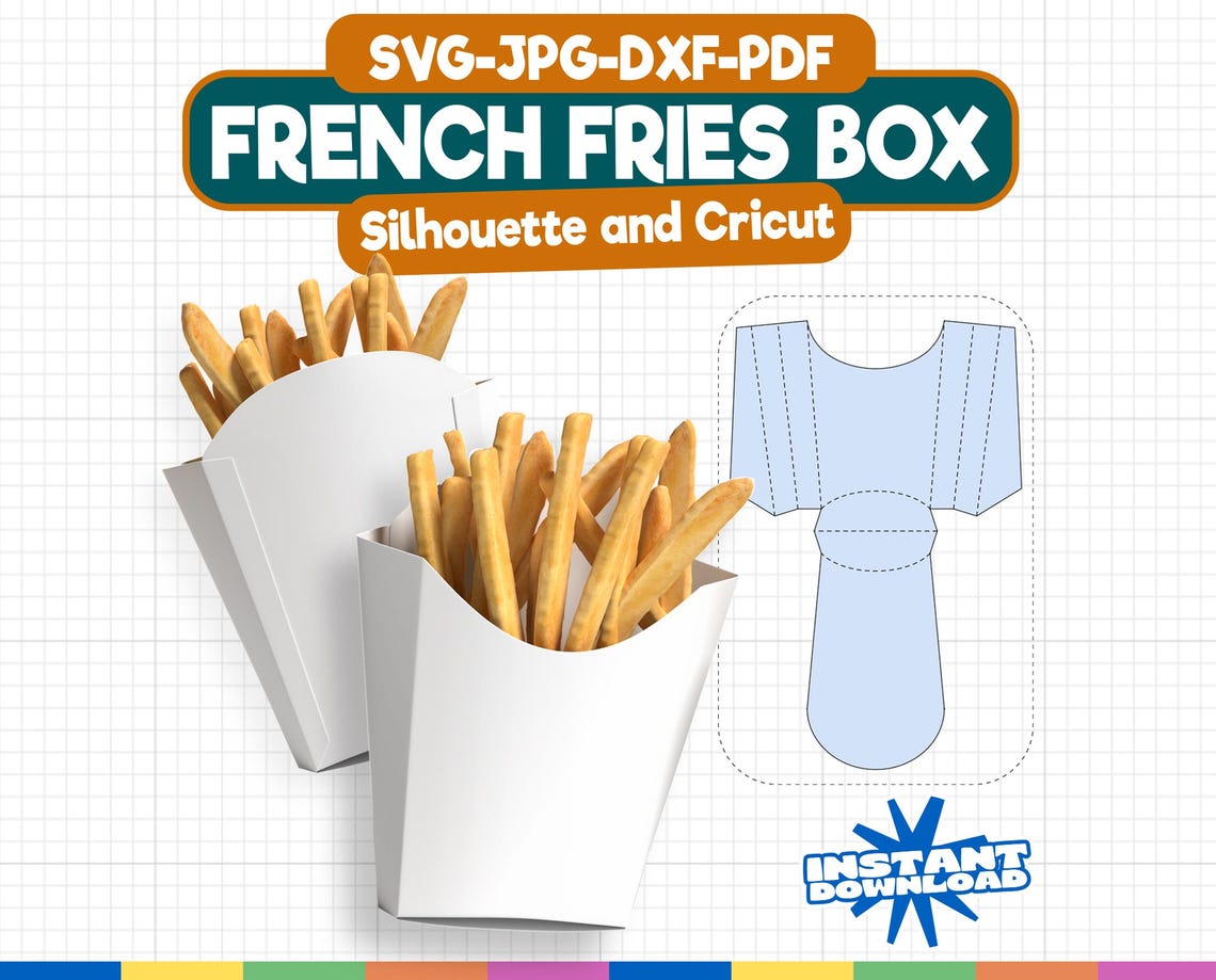 French Fries Box Template, French Fry Box SVG, Fried Potato Box ...
