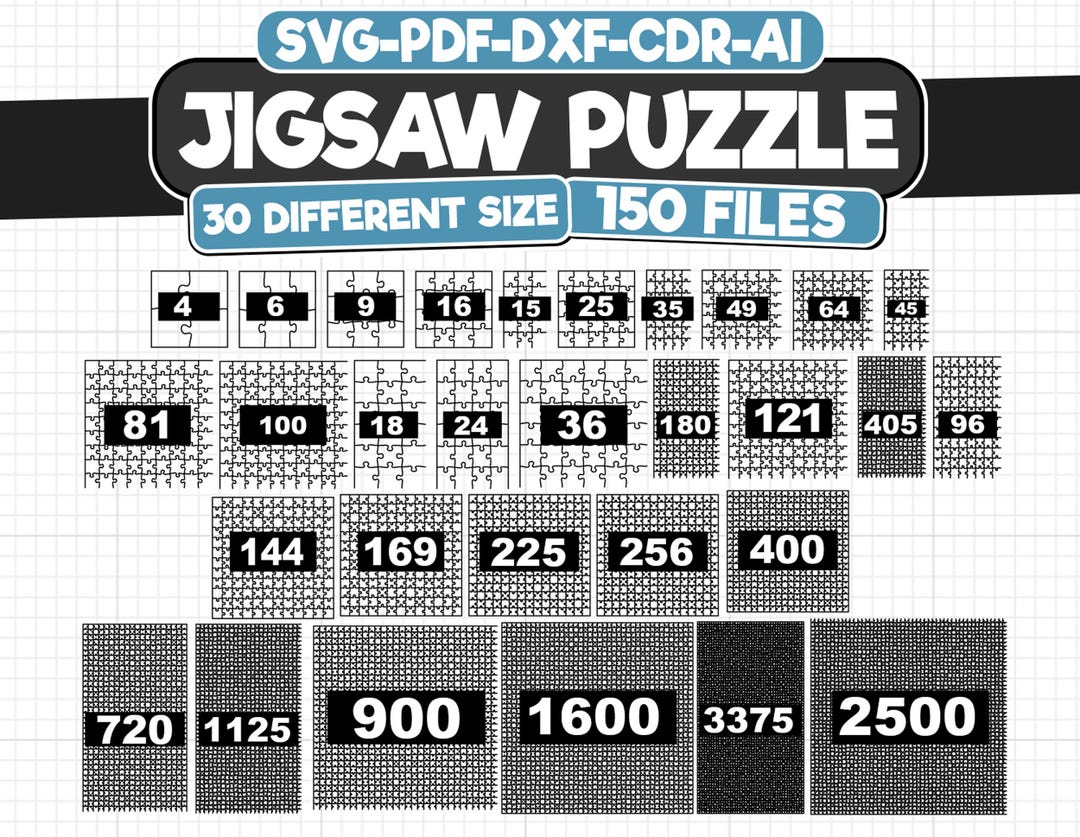 Jigsaw Puzzle SVG Bundle Puzzle Template 30 Sizes Puzzle Template 150 ...