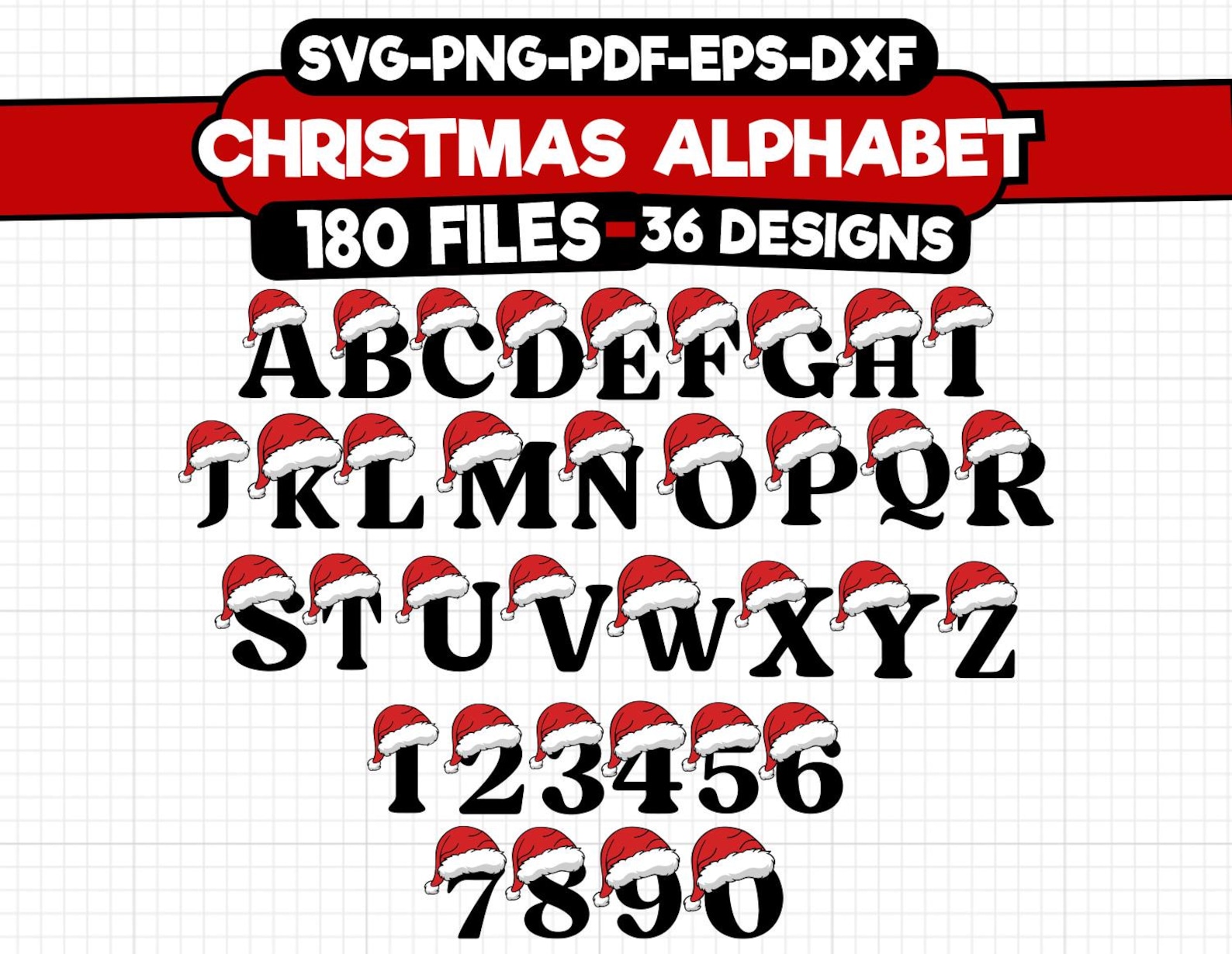 Christmas Alphabet SVG, Santa Hat Letters & Numbers, A-Z Letters Svg ...