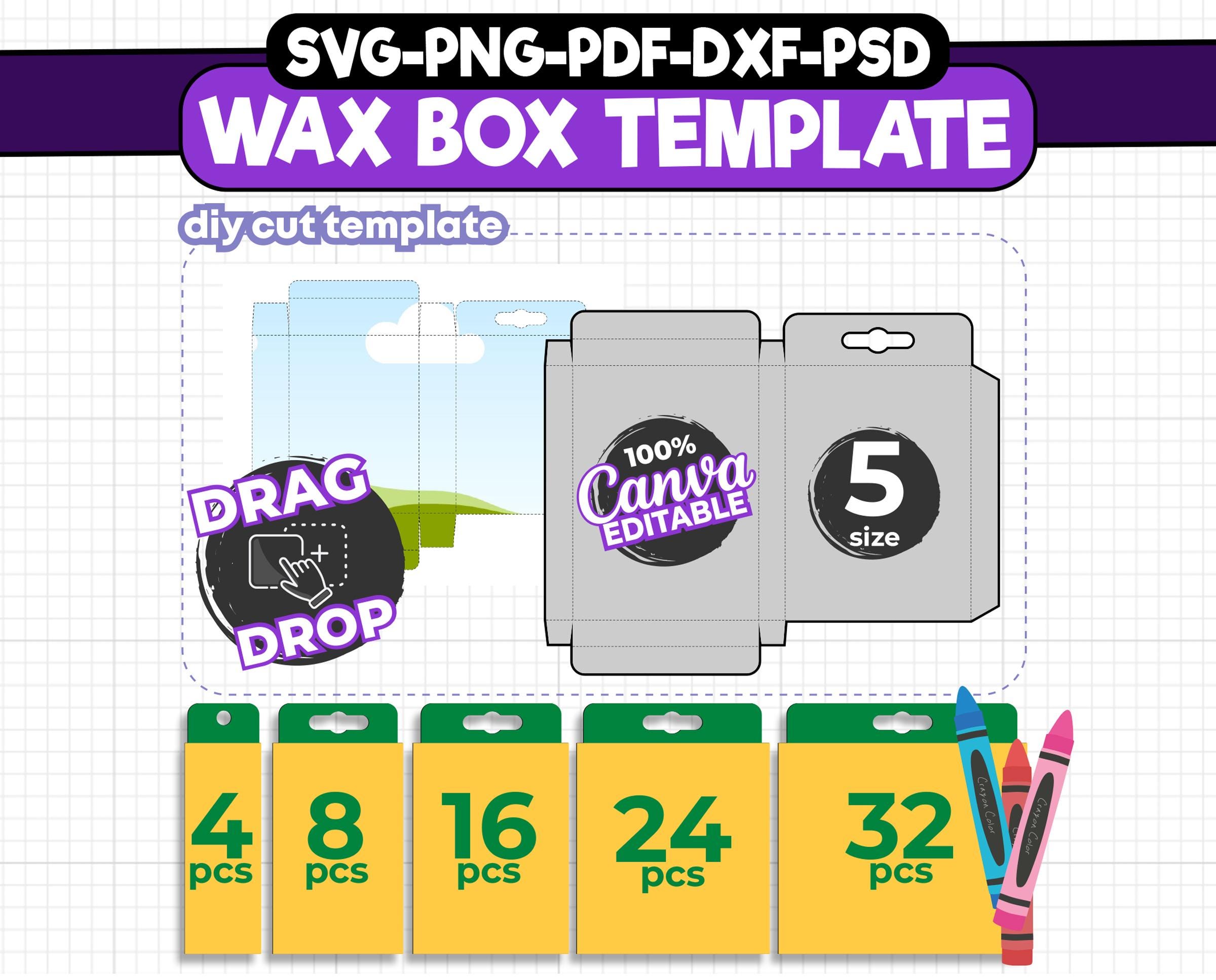 5 Size Crayon Box Template, Wax Crayon Box Template, Party Favors Box ...