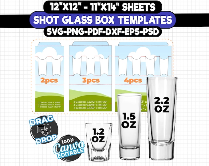 Shot Glass Box Template Bundle, Shot Glass Box Svg, Box for 2, 3 or 4 ...