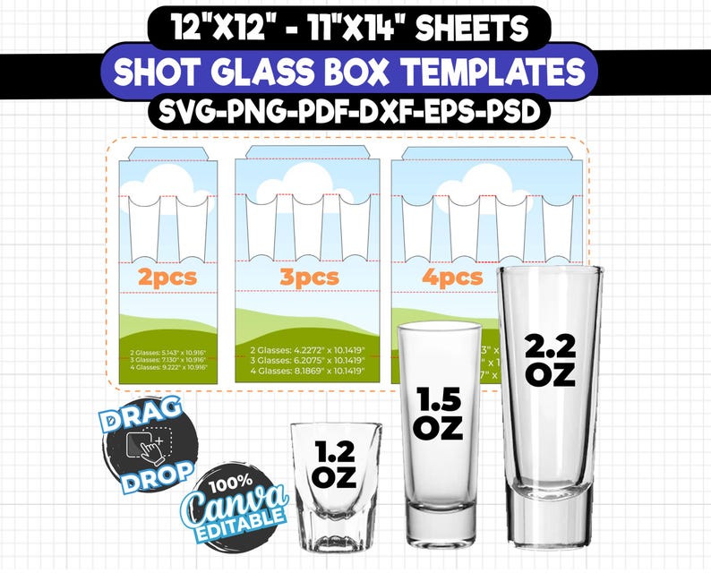 Shot Glass Box Template Bundle, Shot Glass Box Svg, Box for 2, 3 or 4 ...