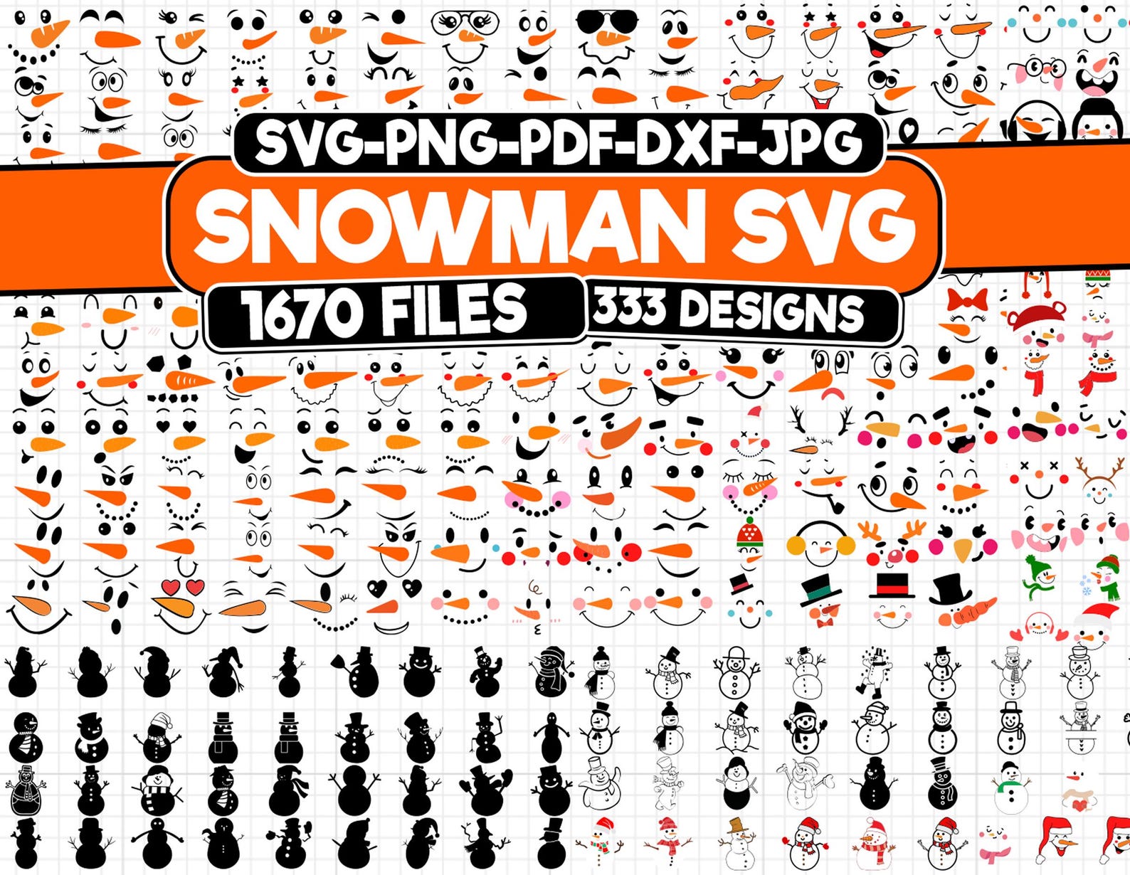 Snowman Faces Svg, Snowman Svg, Christmas Svg, Snowman Clipart ...