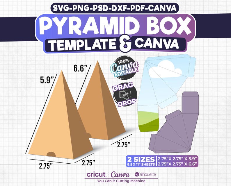 Pyramid Box Bundle, Pyramid Box Template, Pyramid Favor Box, Birthday ...