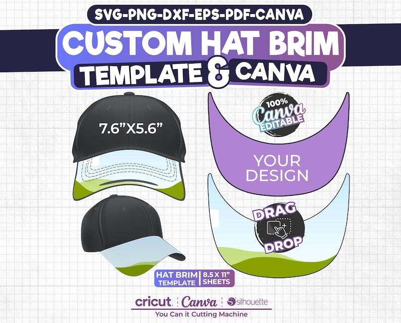 Hat Brim Template Svg, Canva Hat Brim Template, Trucker Hat Template, Blank Hat Template ...