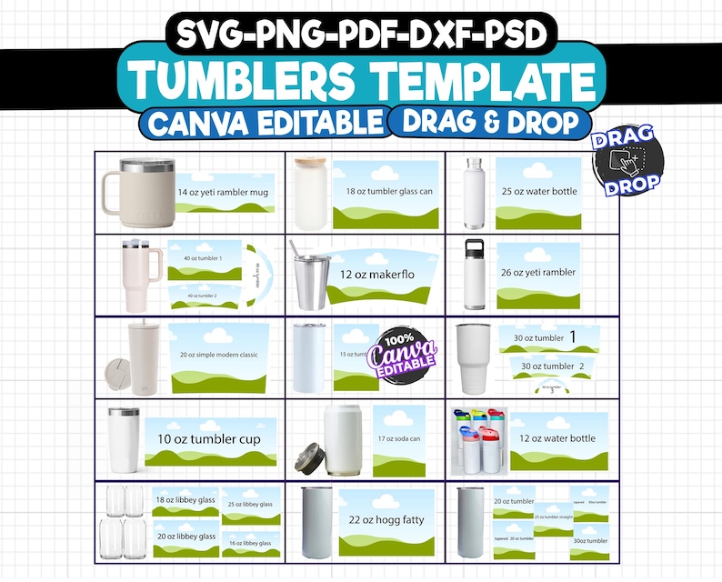Canva Tumbler Template Bundle: Libbey Glass & Water Bottle (digital ...