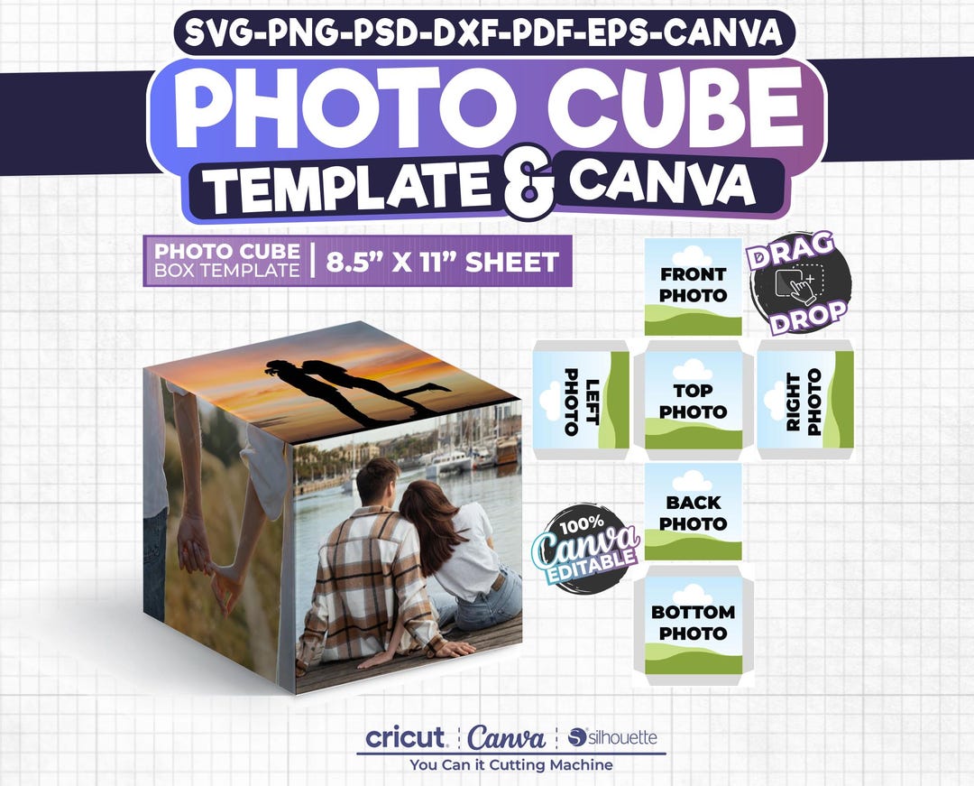 Photo Cube Template: 3D Memory Box, Canva Editable (SVG, PNG, PDF) - Etsy