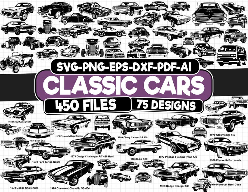 Classic Car SVG Bundle: Retro & Sports Car Designs (450 Files) - Etsy