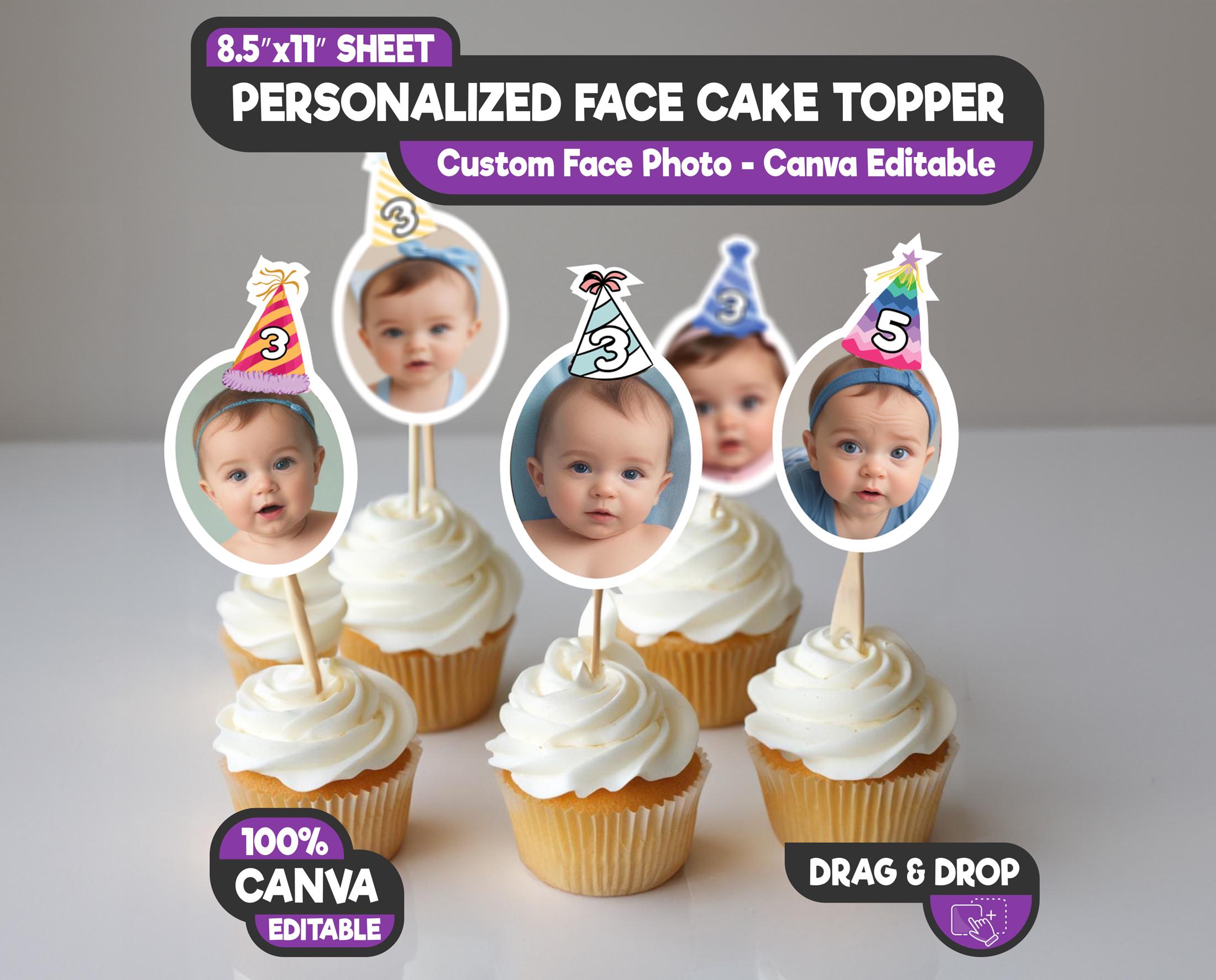 Personalized Face Cake Topper: Custom Photo Cupcake Decorations (canva ...