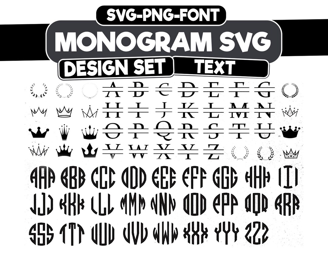 Custom Monogram SVG Bundle: Crown & Wreath Font (SVG, PNG) - Etsy