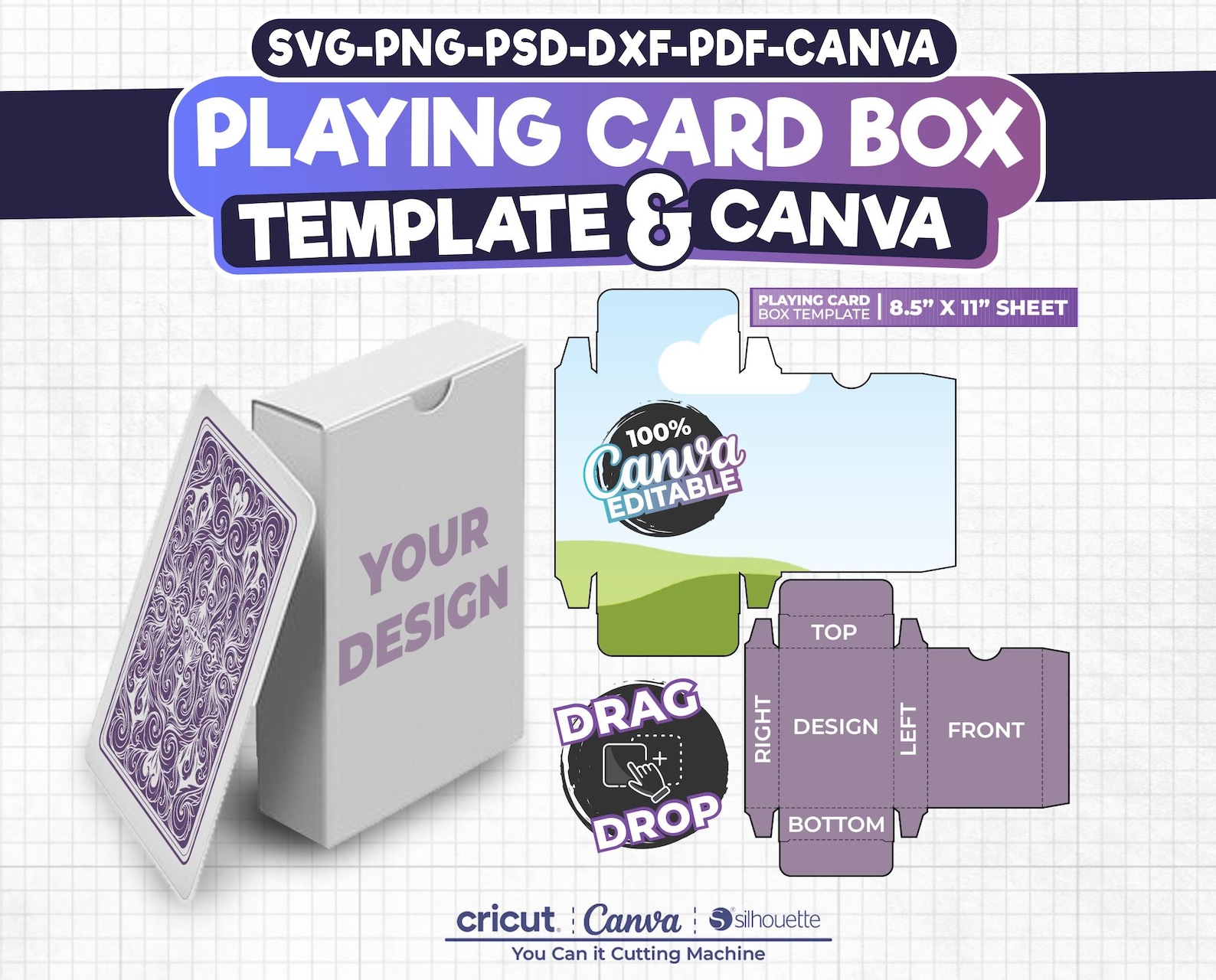 Playing Card Box Template: SVG, PNG, PDF, Canva Editable (digital ...