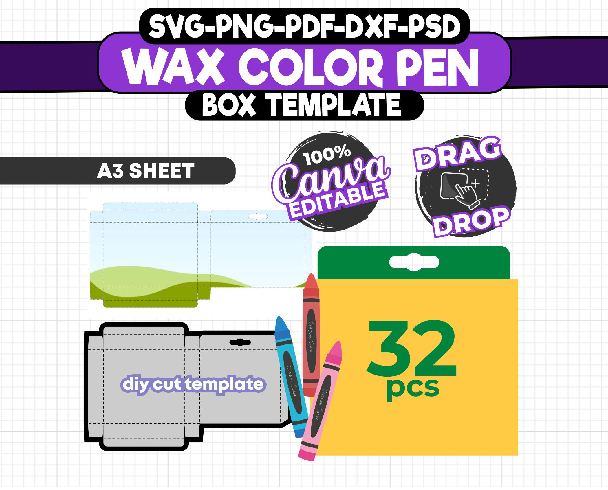 5 Size Crayon Box Template, Wax Crayon Box Template, Party Favors Box ...