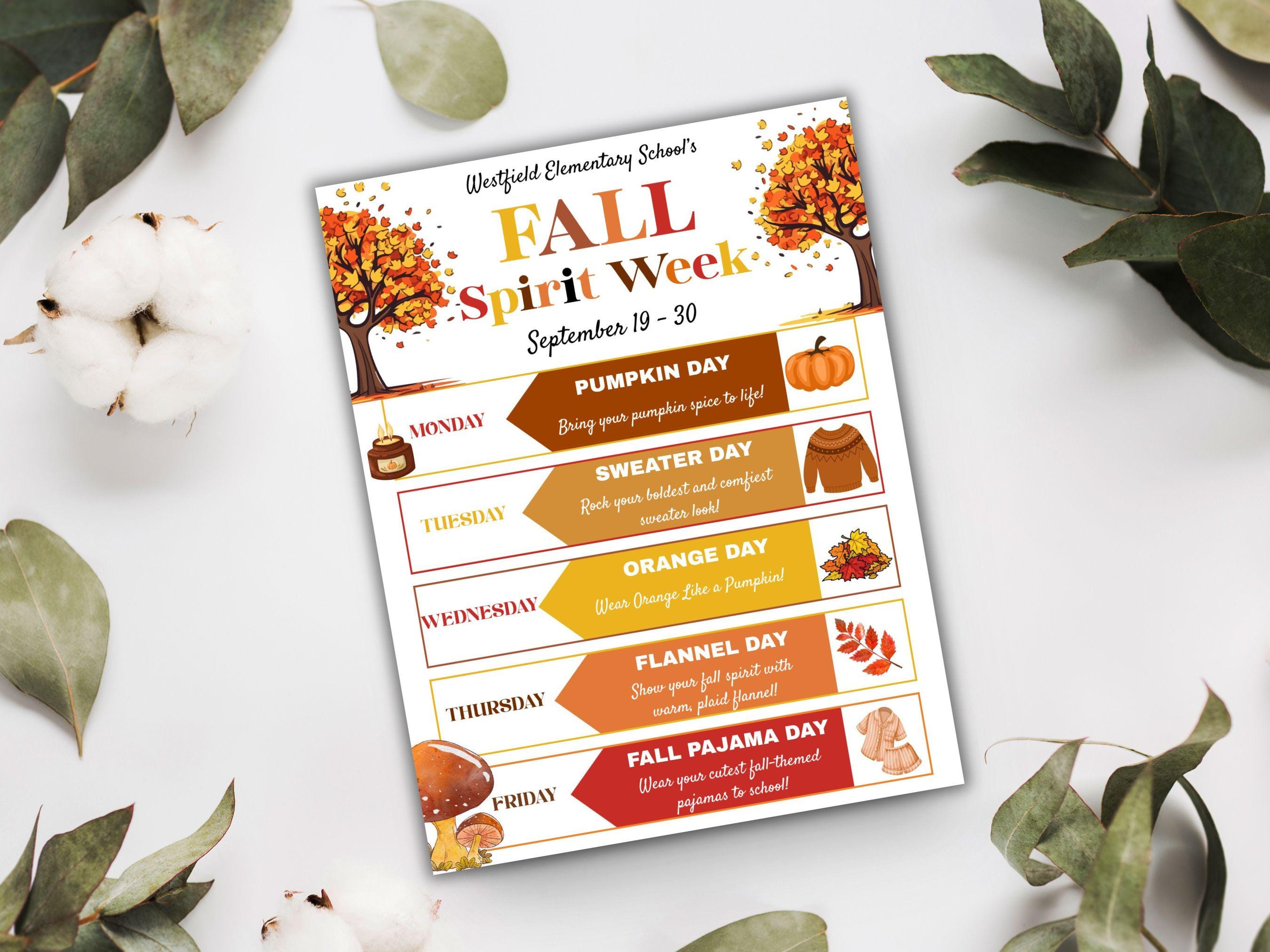 Editable Fall School Spirit Week Flyer Template (digital Download) - Etsy