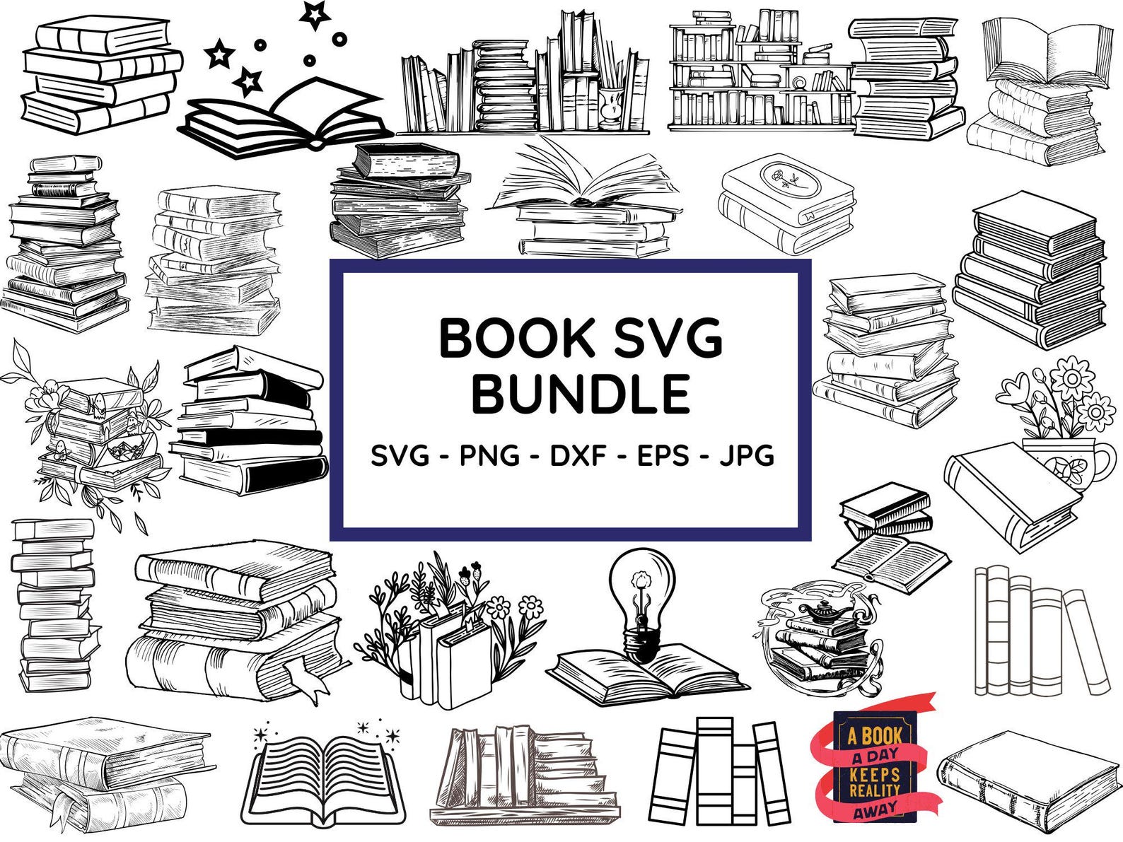 Book Svg Bundle, Books With Flowers Svg, Reading Book Svg, Wildflowers ...