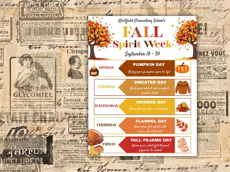 Editable Fall School Spirit Week Flyer Template (digital Download) - Etsy