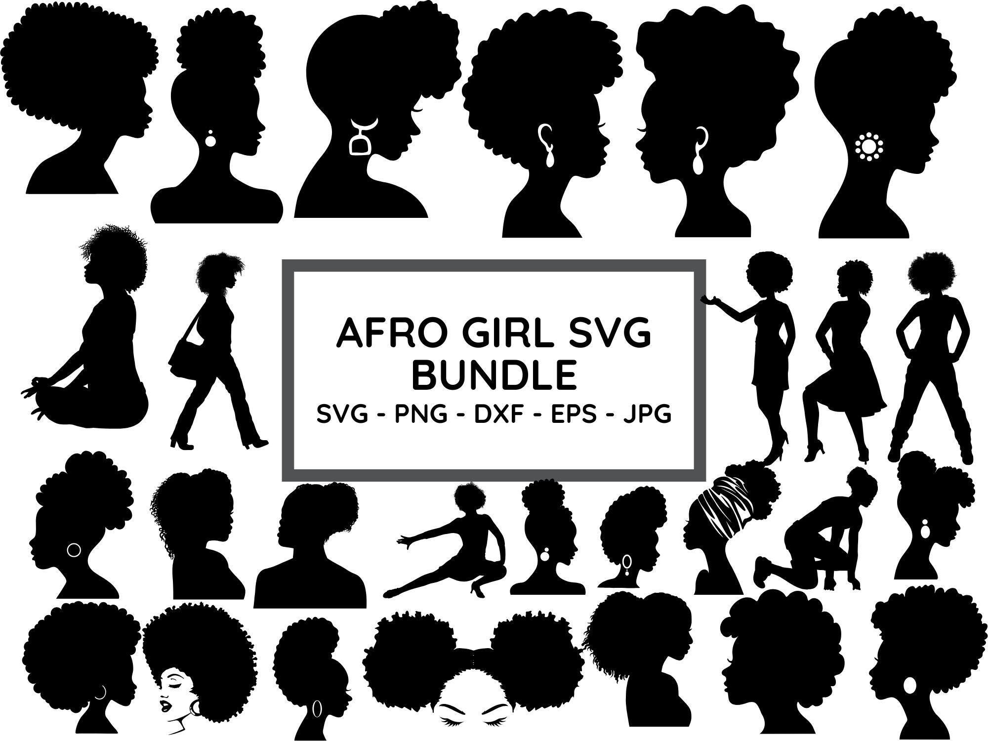 Afro Woman Silhouette SVG Bundle: Black Girl Cut Files (digital ...