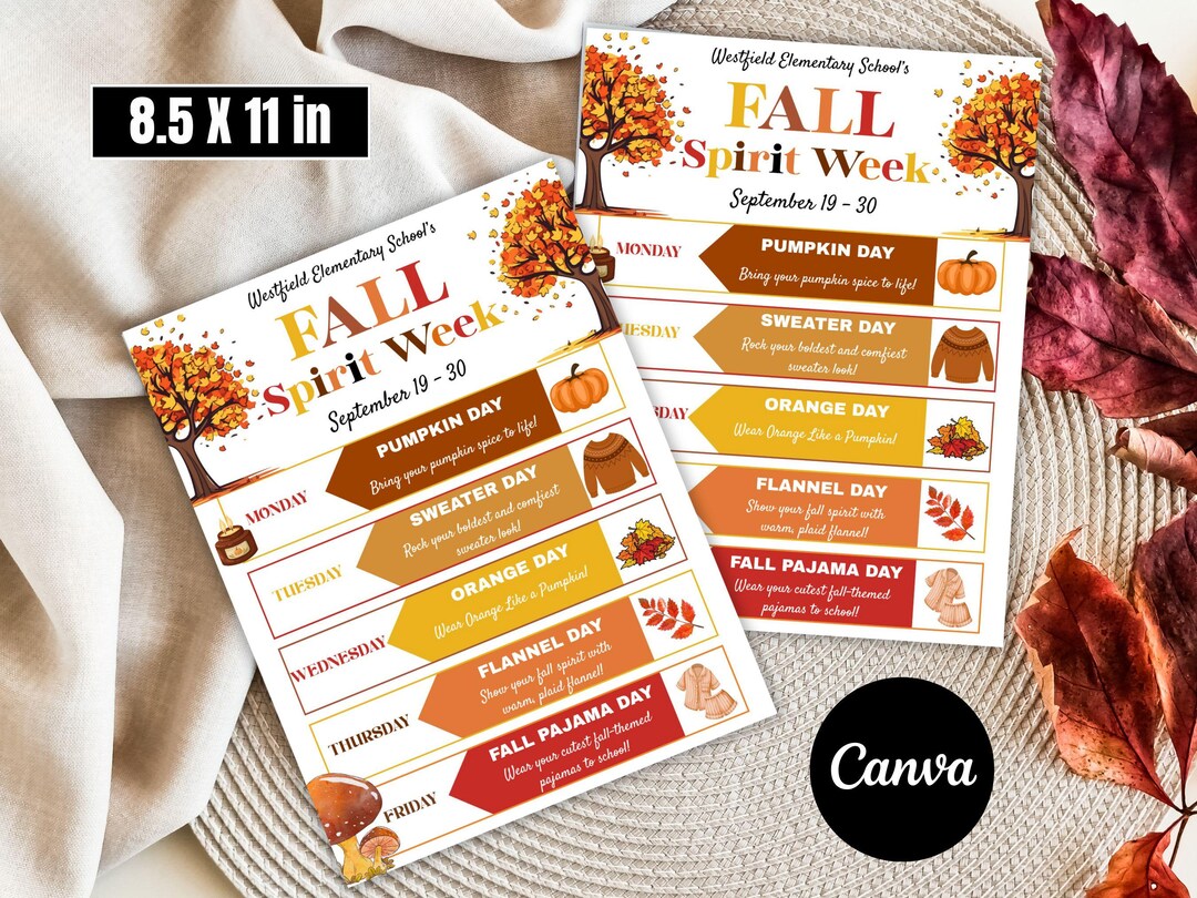 Editable Fall School Spirit Week Flyer Template (digital Download) - Etsy