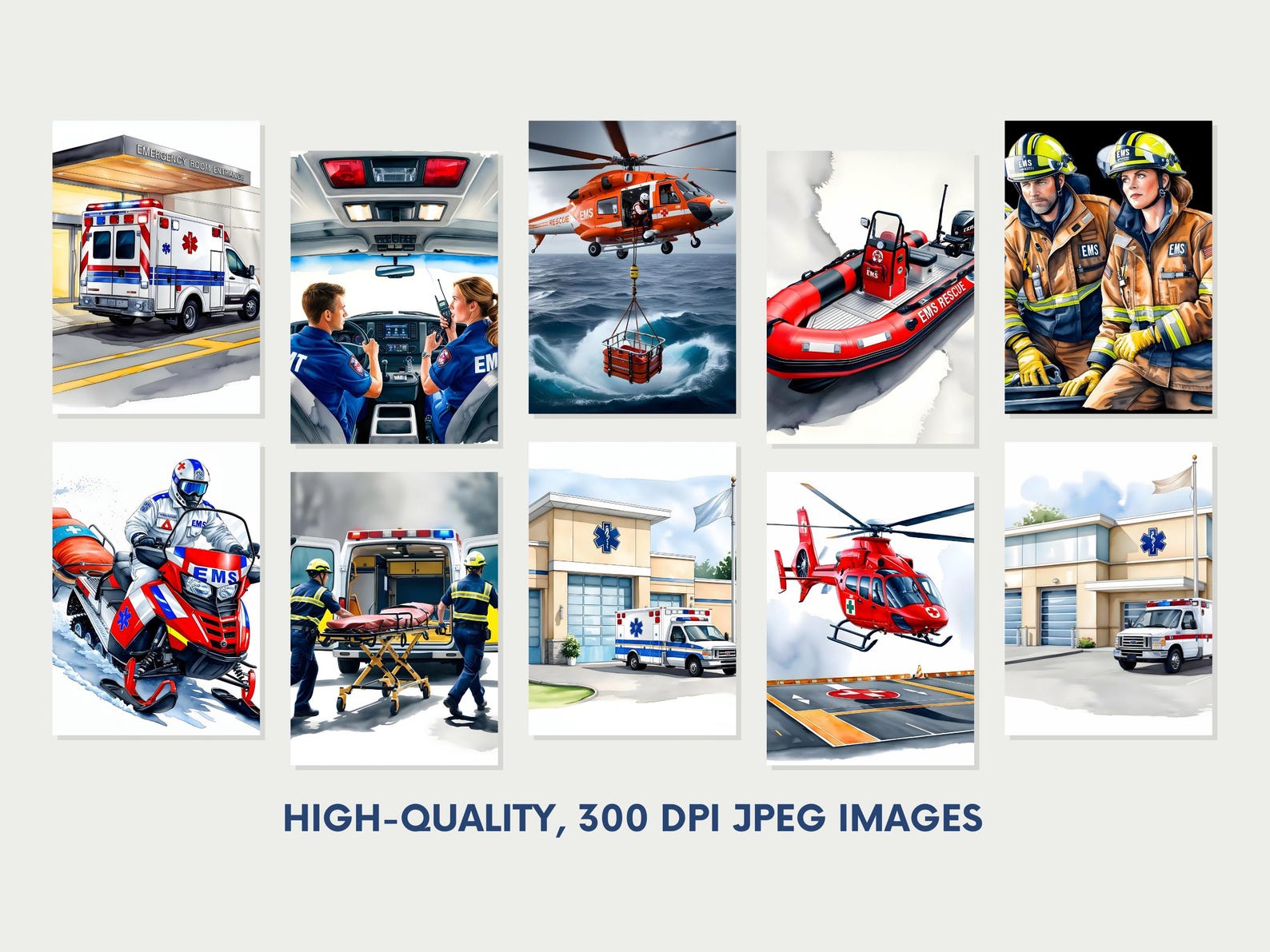 20 Watercolor EMS Digital Backgrounds, EMT Paramedic Scrapbook Paper ...