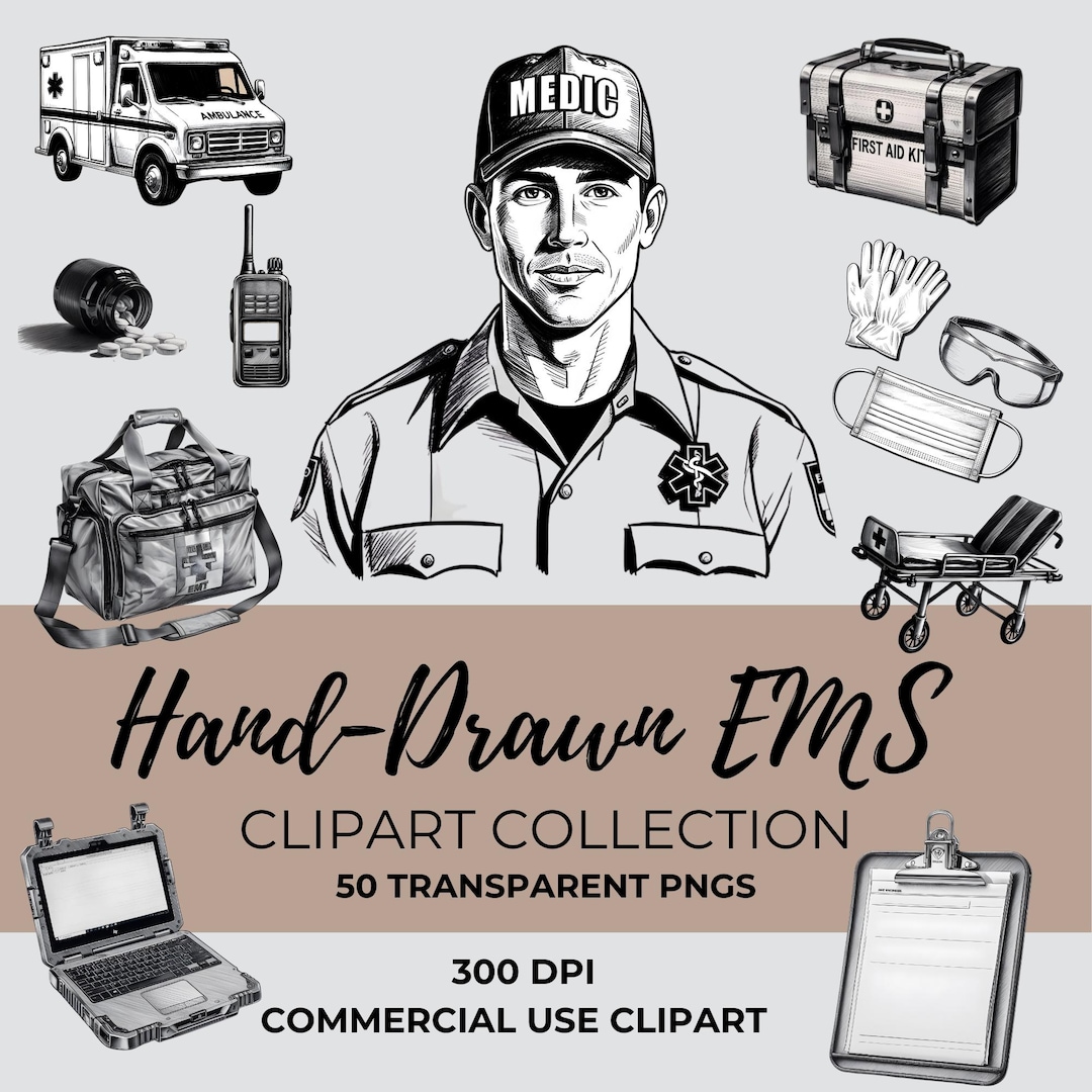 Hand-drawn EMS Clipart Collection, Sketch Style Paramedic PNG, EMT ...