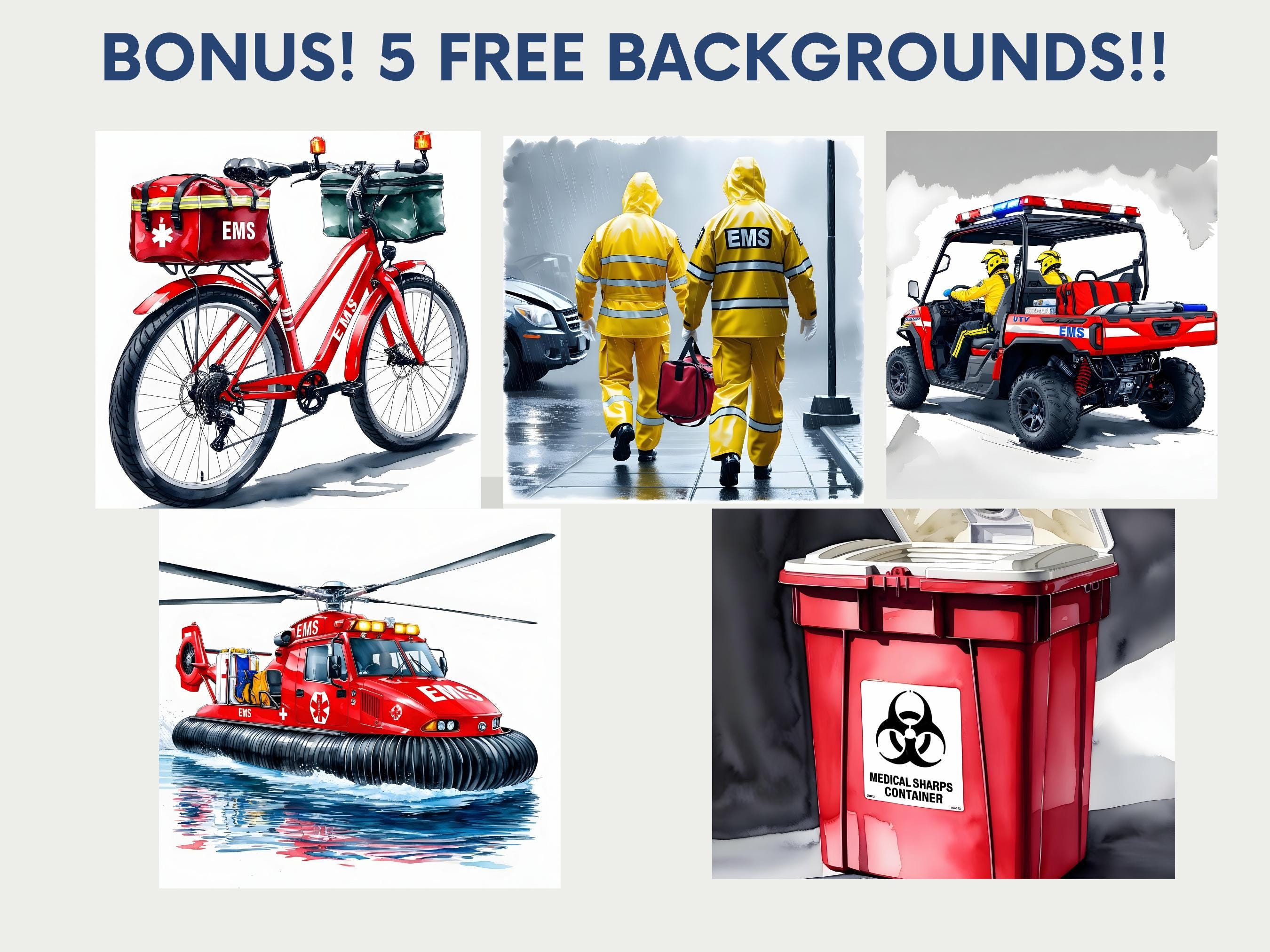 20 Watercolor EMS Digital Backgrounds, EMT Paramedic Scrapbook Paper ...