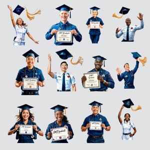 Watercolor EMT Graduate Clipart Pack With Diverse Students, 12 EMT ...