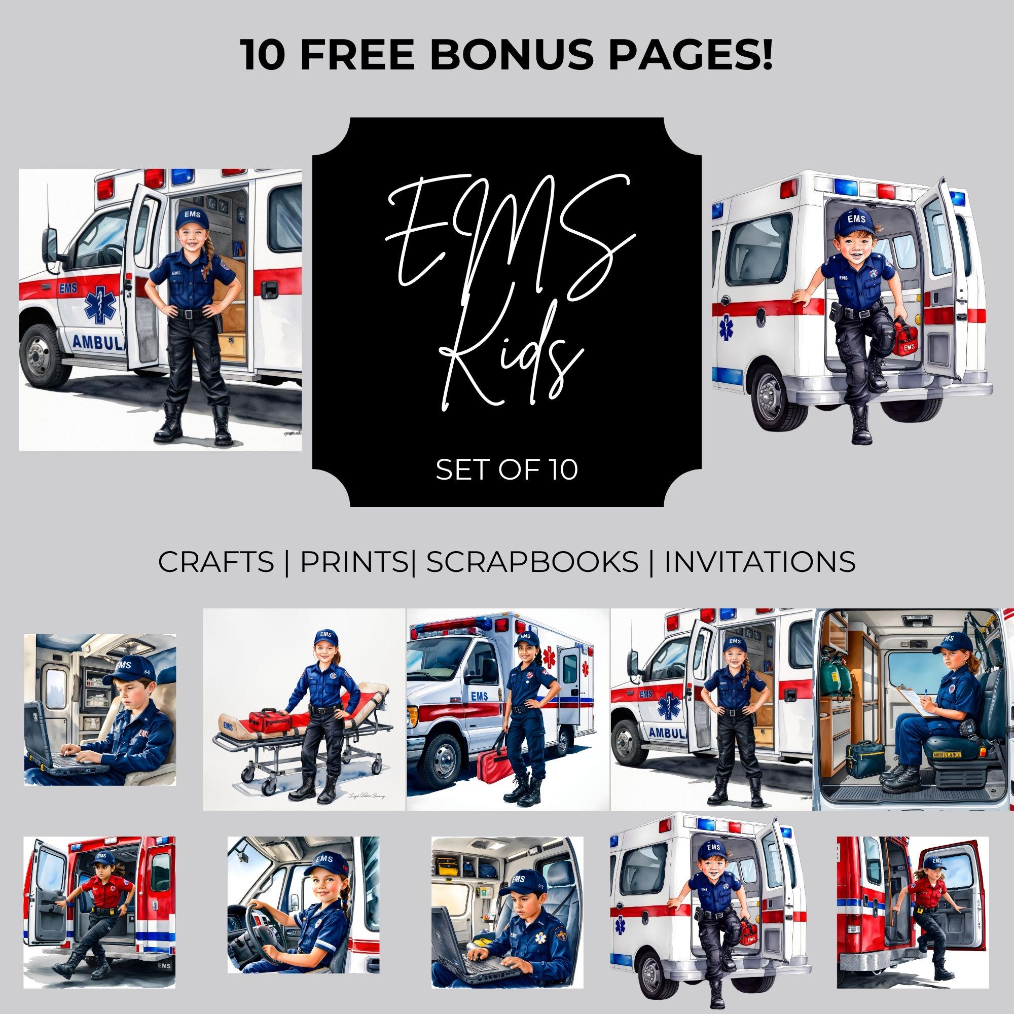 EMS Kids Clipart Pack – 50 Watercolor Pngs + 10 Bonus Pages – EMT ...