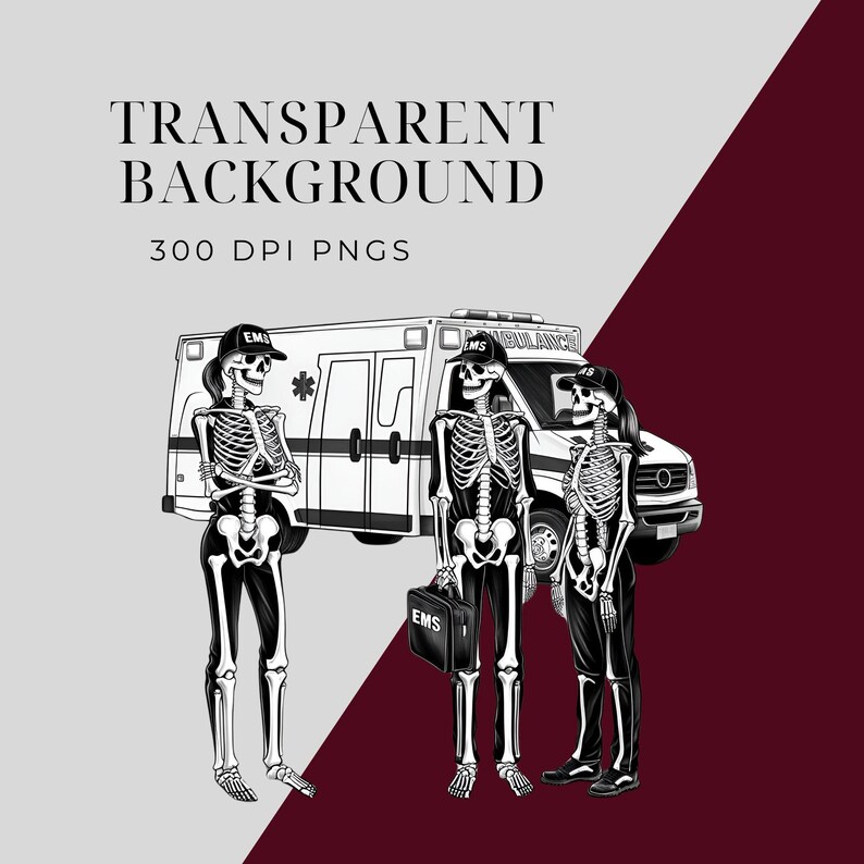 EMS Skeletons Clipart Pack for Paramedic and EMT Designs, 12 Funny ...